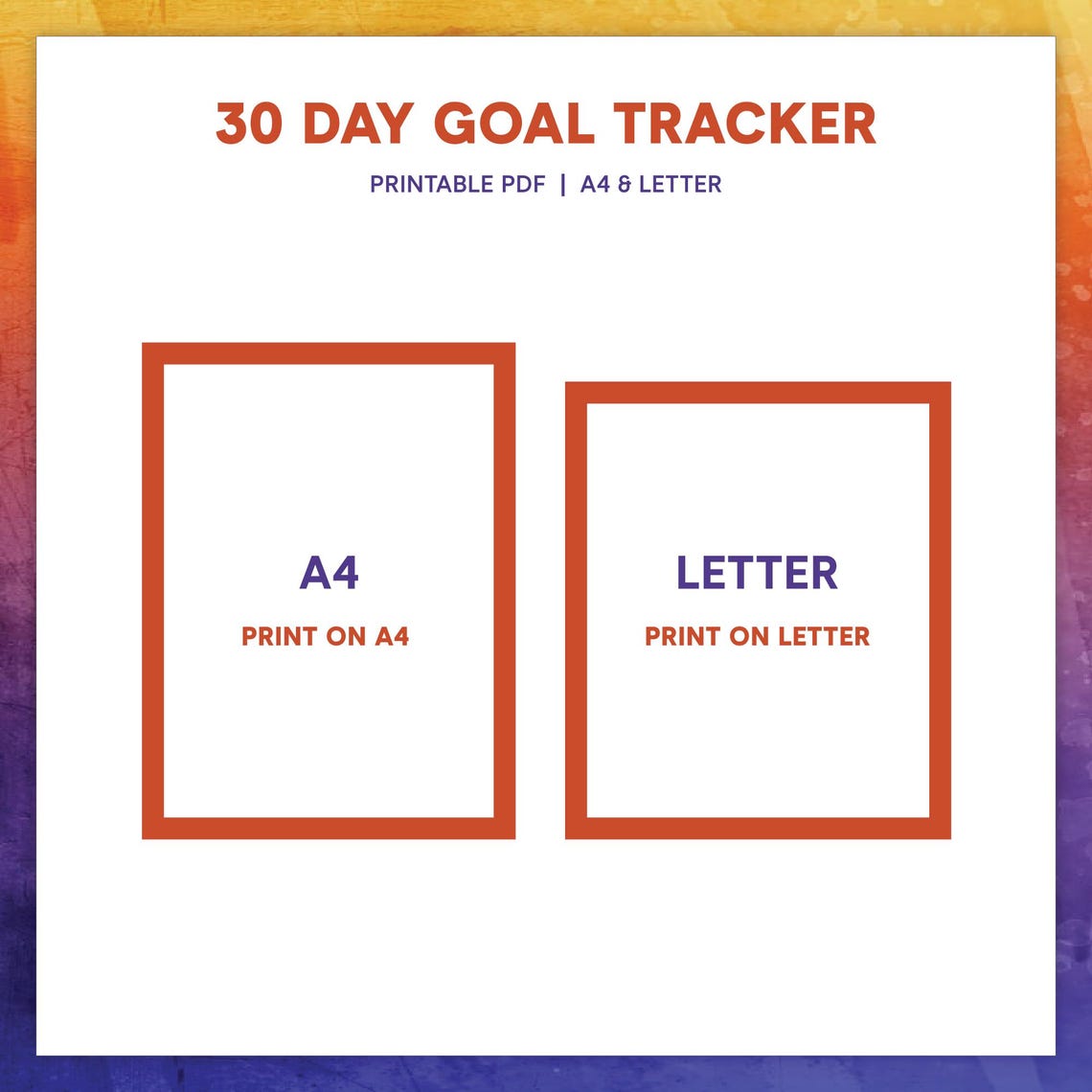 30 Day Goal Tracker, Printable, Portrait, Countdown, Monthly Goals ...
