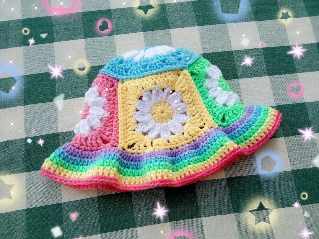 Pastel Rainbow Daisy Bucket Hat | Crochet Bucket Bonnet | Flower Hat ...