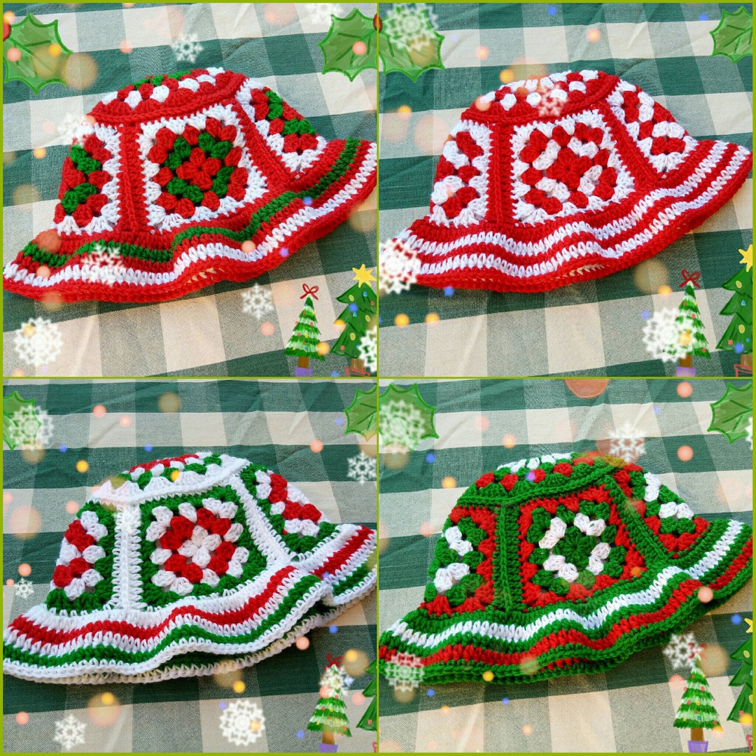 Christmas Mix Bucket Hats Crochet Festive Hats Peppermint Candy Cane ...
