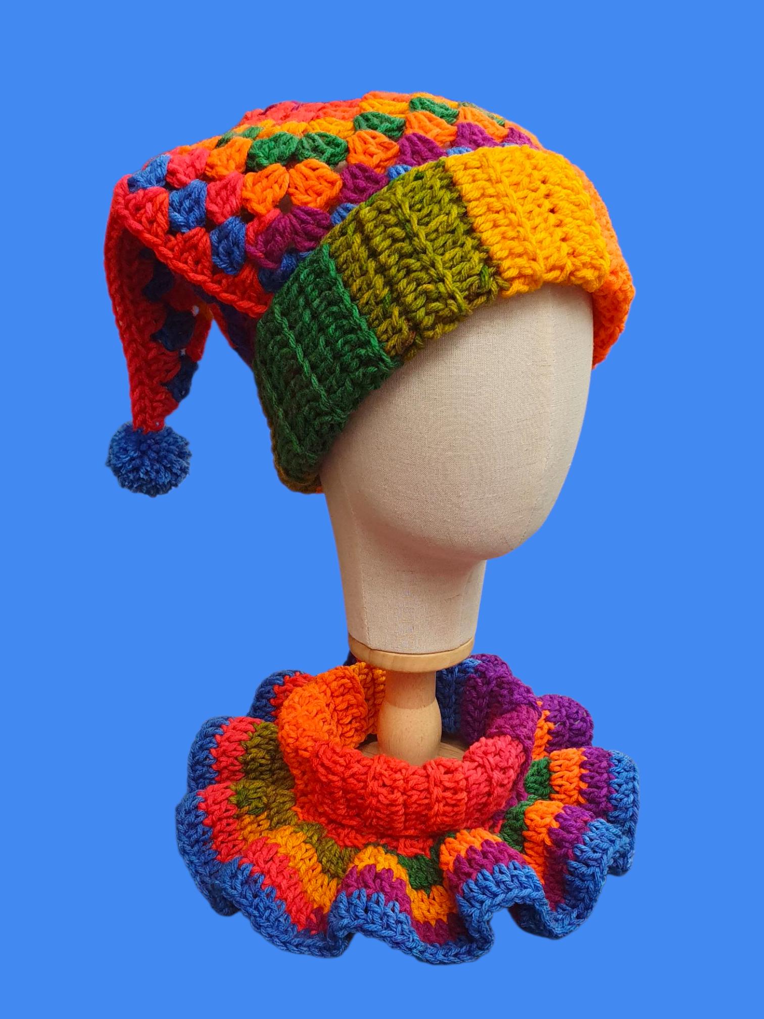 Crochet Jester Hat & Ruffle Collar | Vibrant Rainbow | Handmade - Etsy