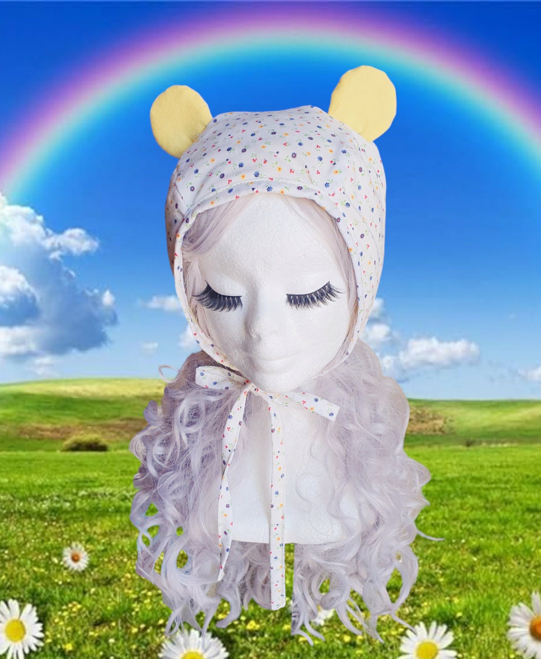 Tiny Meadow Teddy Bear Bonnet | Adult Sized | Handmade and Upcycled ...