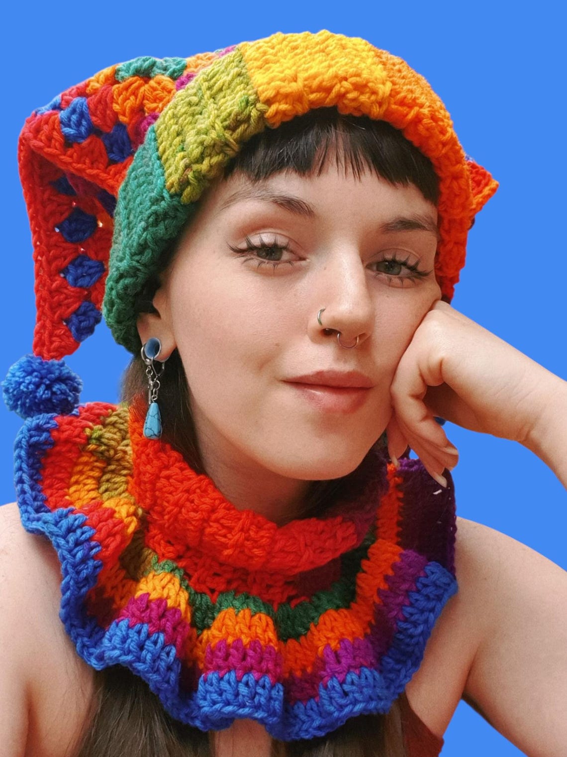 Crochet Jester Hat & Ruffle Collar | Vibrant Rainbow | Handmade - Etsy