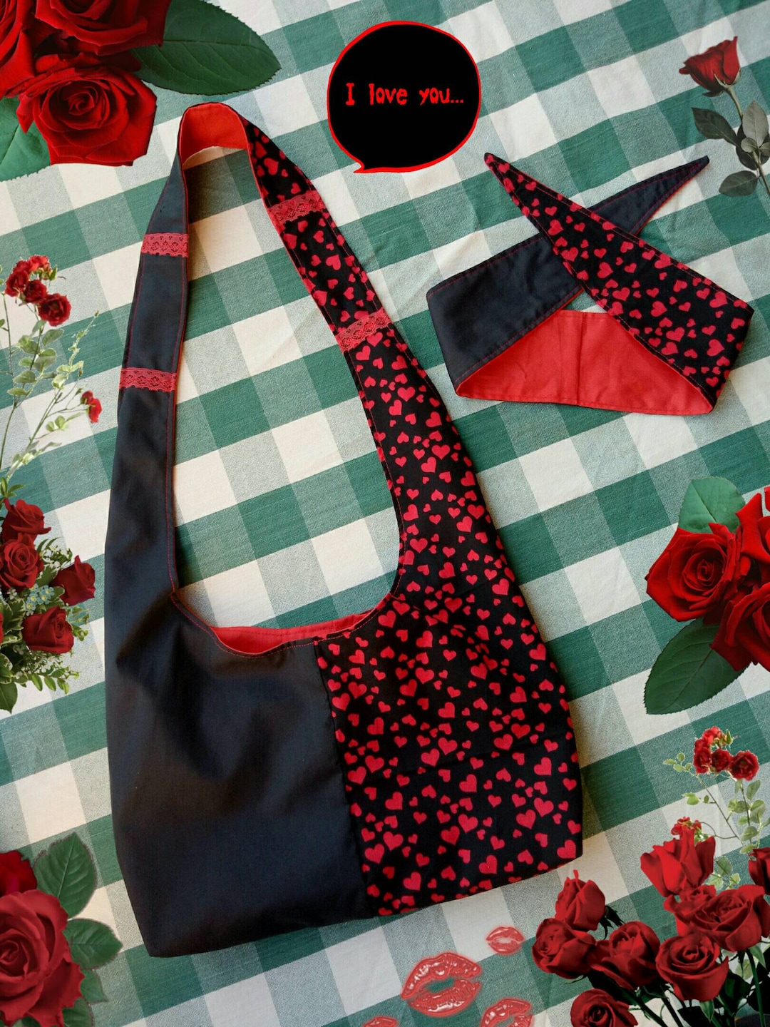 Dark Lacy Lovecore ~ Handmade Co-ord Set | 2 Pieces ~ Shoulder Bag and ...