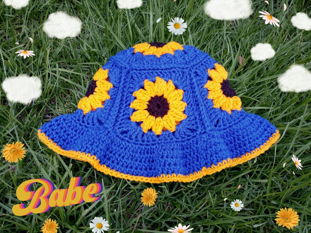 Royal Blue Sunflower Bucket Hat | Crochet Sun Hat | Gardencore ...