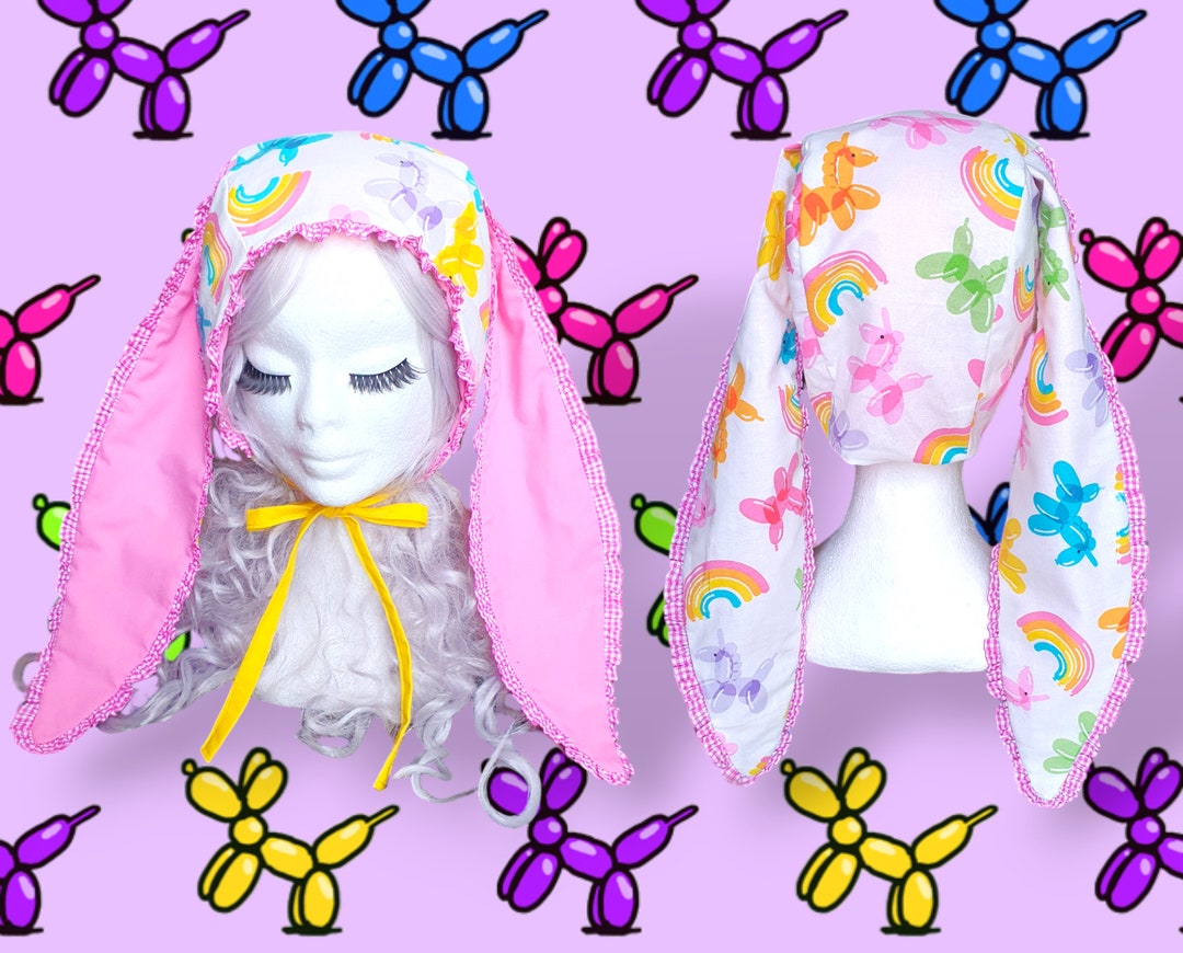 Balloon Animal Bunny Bonnet Adult Sized Clowncore Hood Genuine Handmade ...