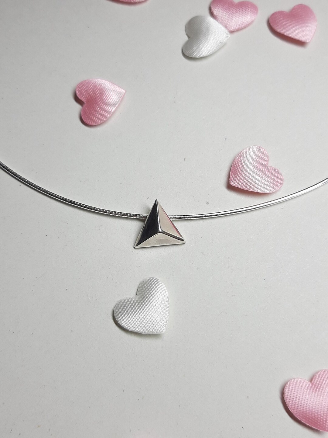 Rivet Necklace, Pyramid Pendant, Triangle Pendant, Dainty STERLING ...