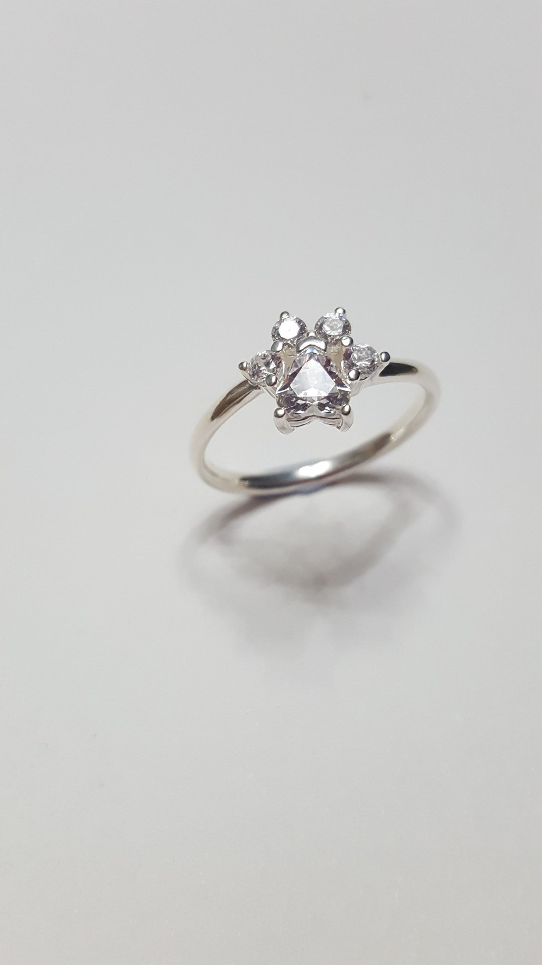 Paw Ring, Dog Paw Ring, Paw Heart Ring, Cubic Zirconia Ring, Animal Paw ...