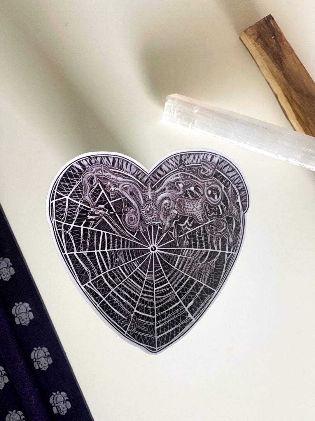 Spider Web Heart Sticker Glossy Sticker - Etsy