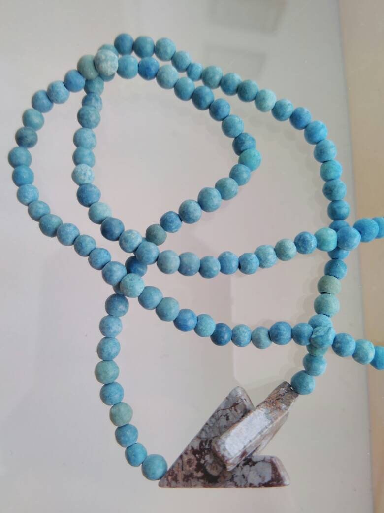 Blue Stone Bead Necklace With Grey Stone Chevrons - Etsy