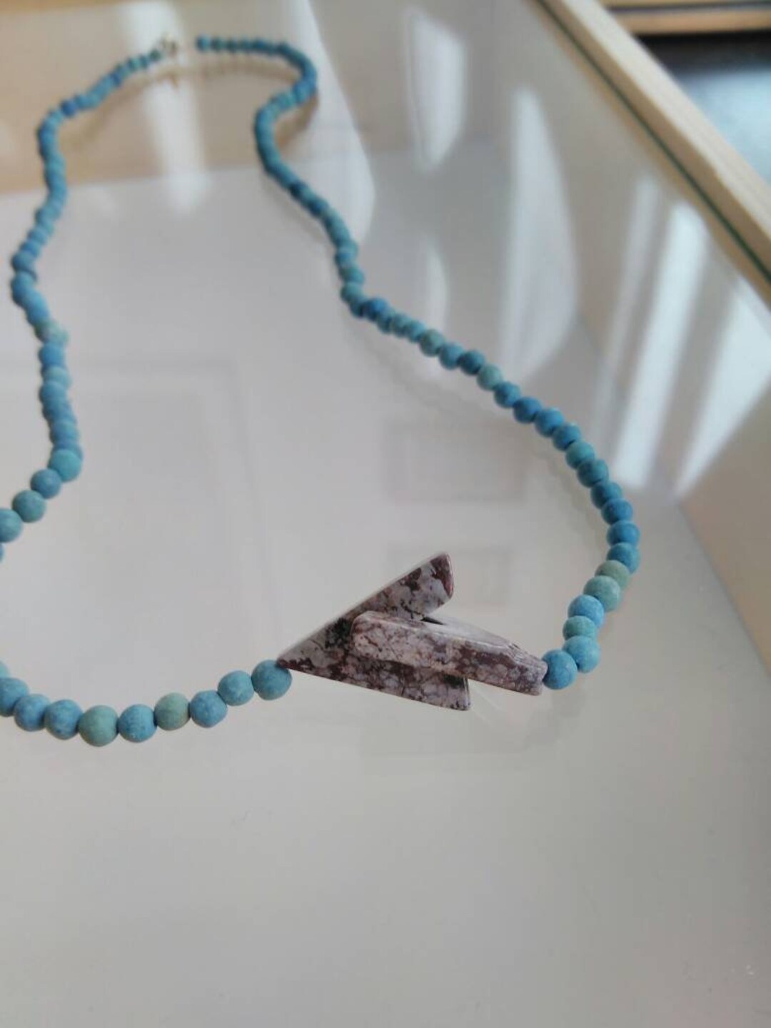 Blue Stone Bead Necklace With Grey Stone Chevrons - Etsy