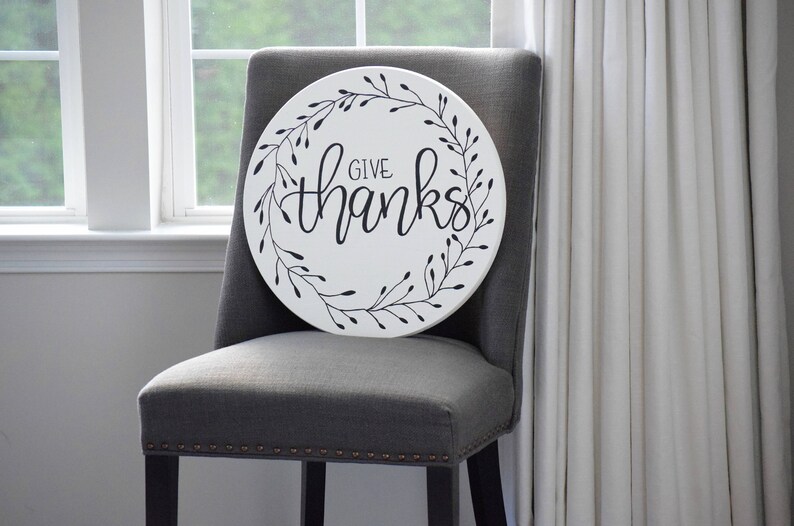 Give Thanks Wood Sign Give Thanks Round Sign Farmhouse Sign | Etsy