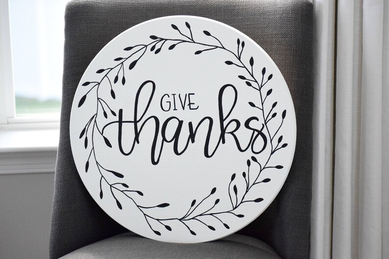 Give Thanks Wood Sign Give Thanks Round Sign Farmhouse Sign | Etsy