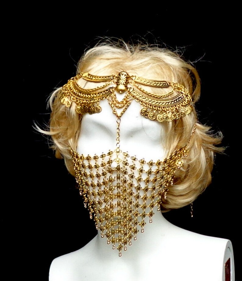 Gold chain mask Face chain Handmade mask Festival accessories | Etsy