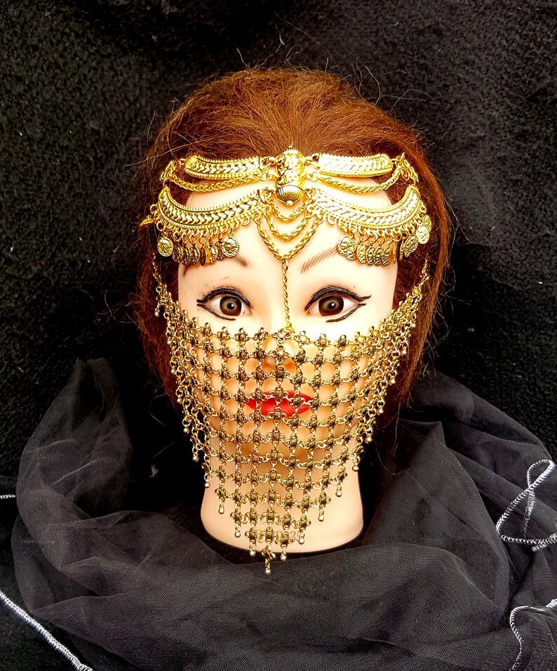 Gold chain mask Face chain Handmade mask Festival accessories | Etsy