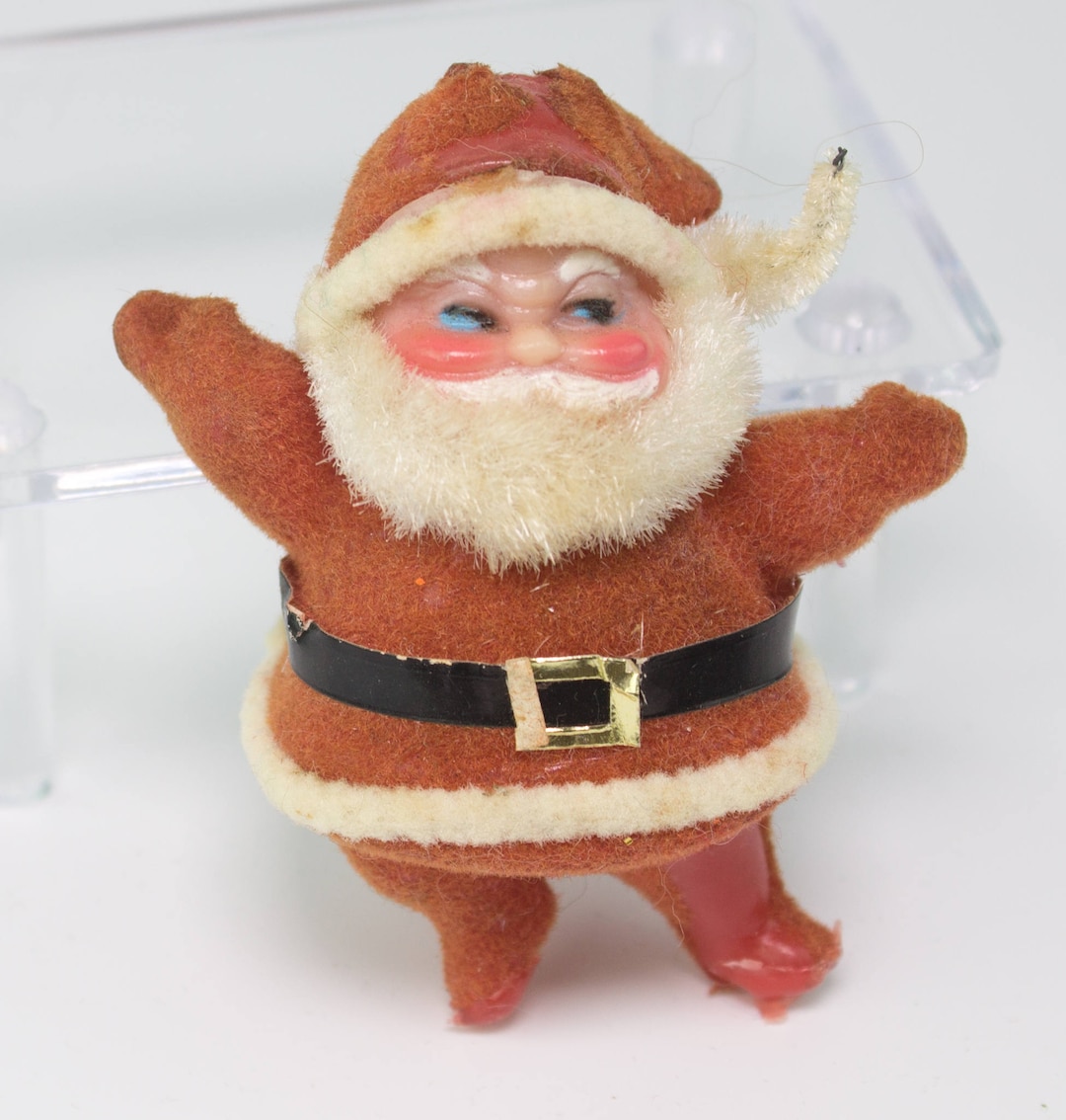 Vintage Flocked Mini Santa Claus With Celluloid Face Mid-century - Etsy