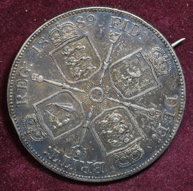 Vintage Brooch Made From a 1889 .925 Silver British Double Florin Coin ...