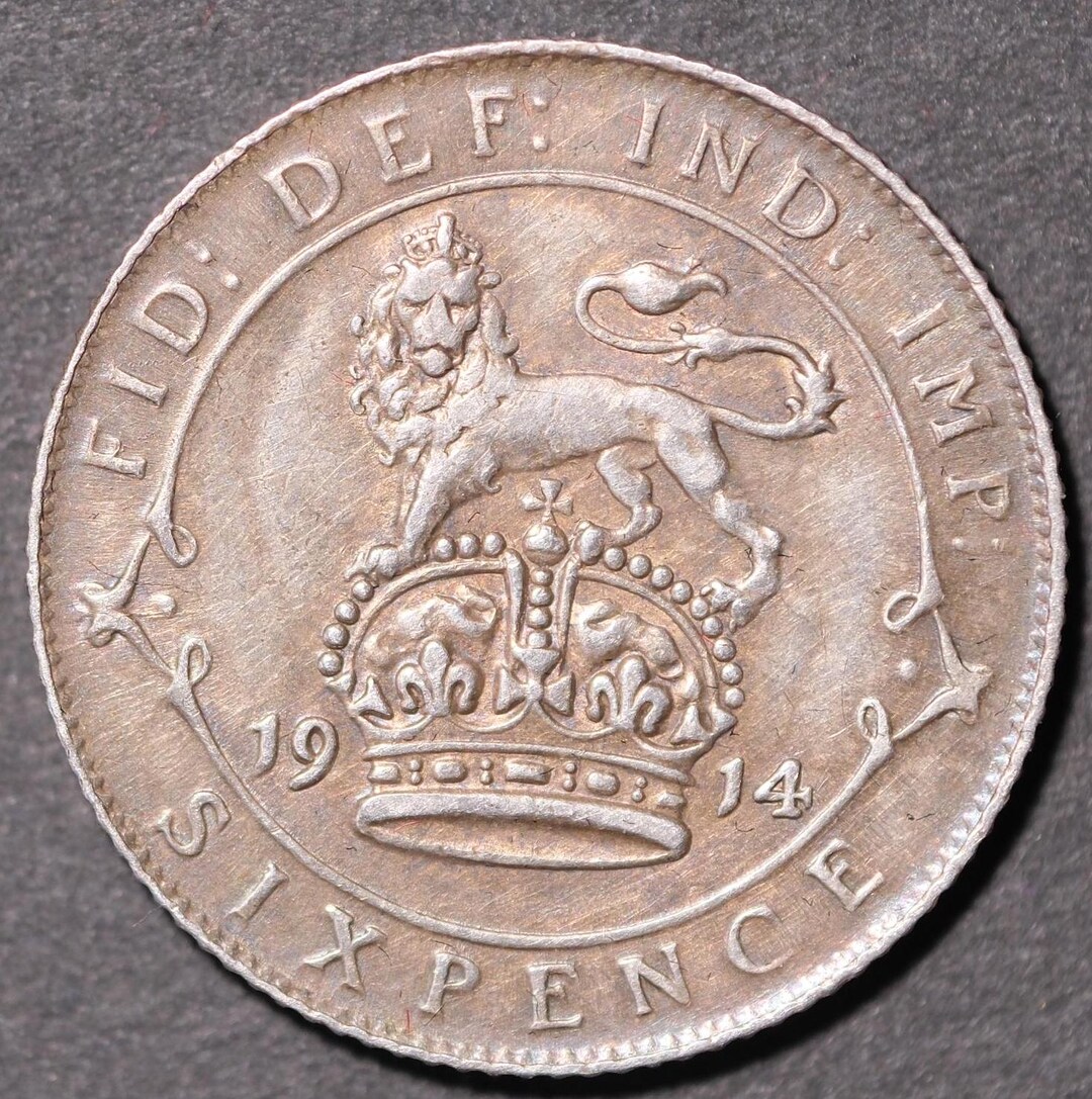 1914 WW1 Era British .925 Silver Sixpence Coin King & Emperor George V ...