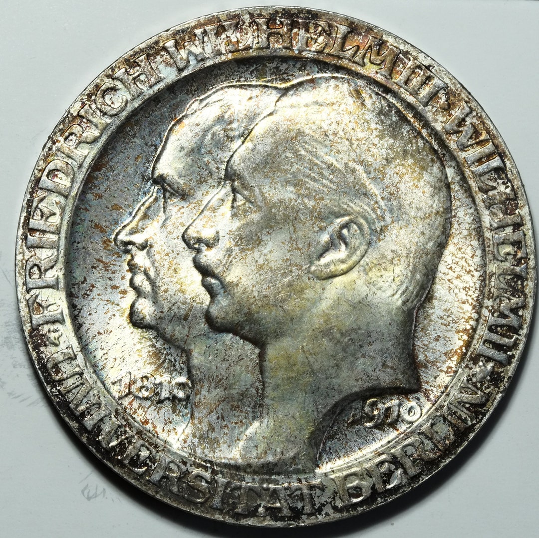 1910 Silver 3 Mark William III & II Prussia 100th Ann Berlin University ...