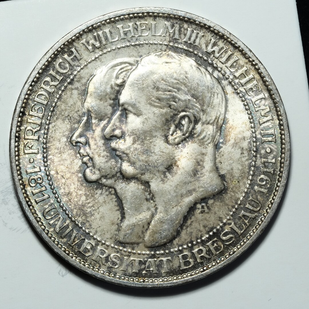 1911 Silver 3 Mark William III & II Prussia 100th Ann Breslau ...