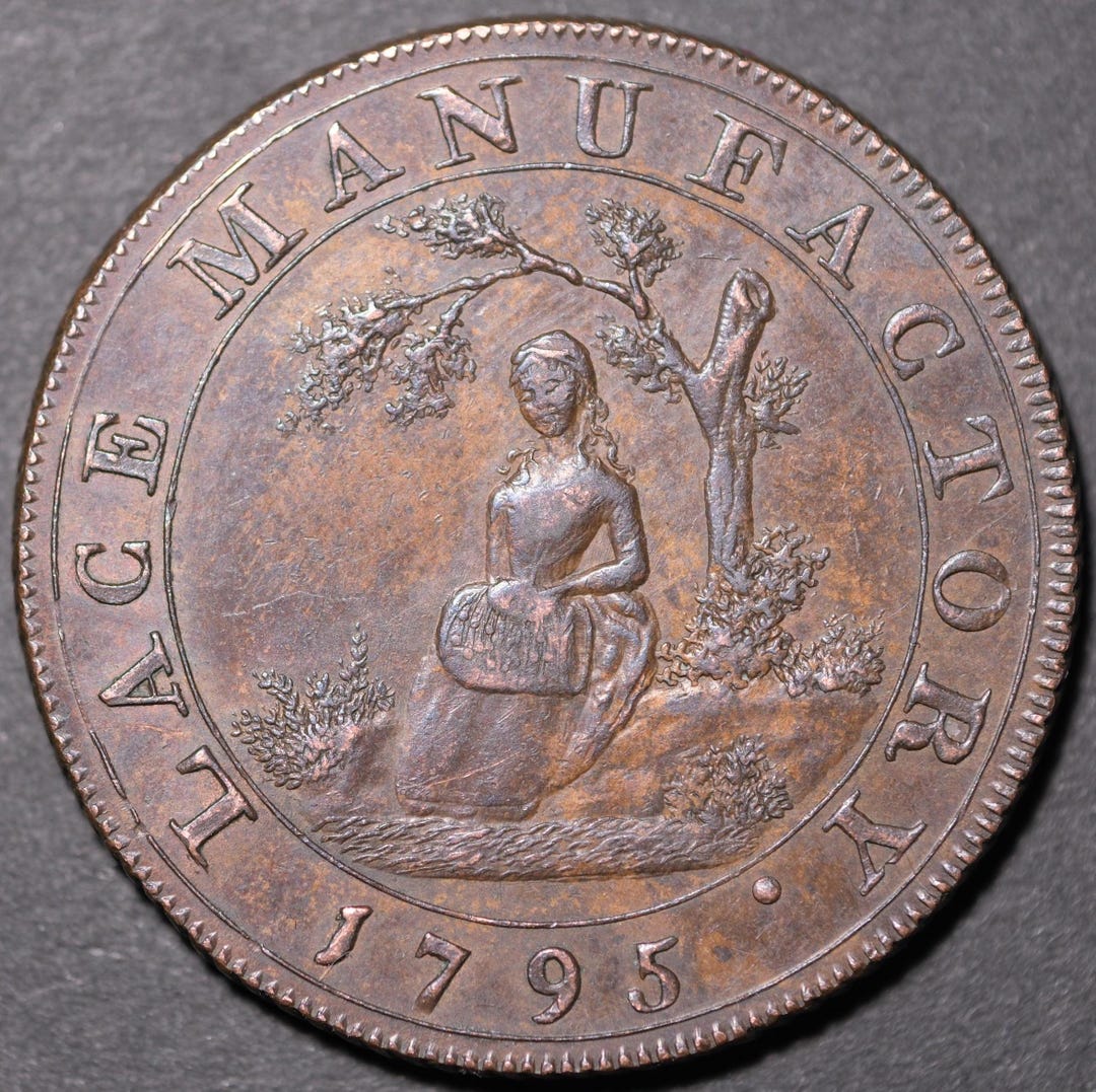 1795 Half Penny Token Lace Manufactory Moore 116 Great Portland Street ...
