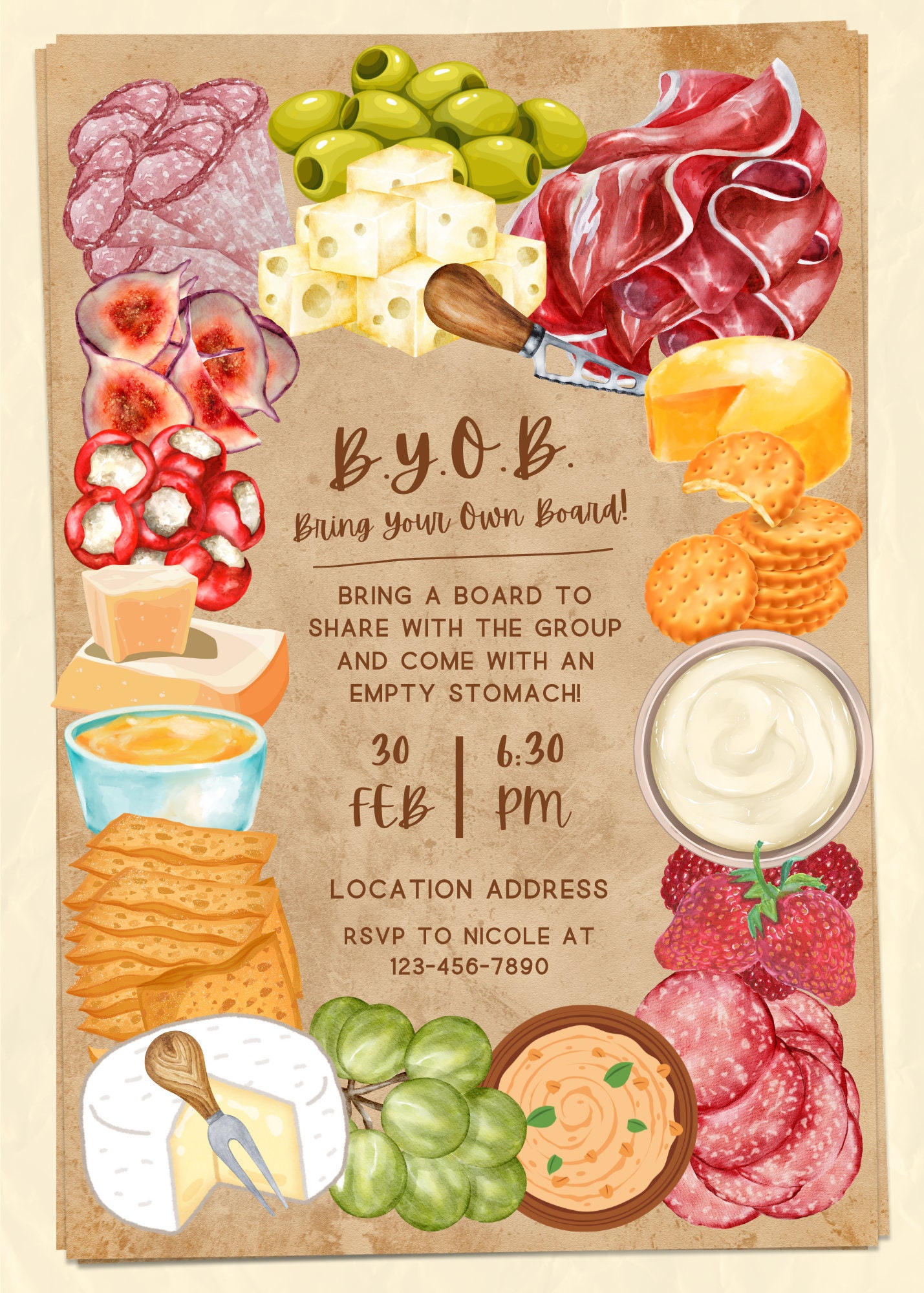 Bring Your Own Board Charcuterie Party Invitation Template | Charcuterie Board Invite | DIY ...