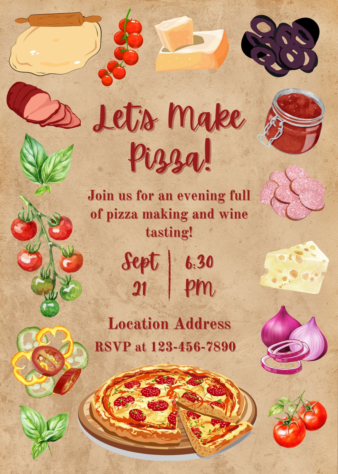 Let's Make Pizza Invitation Template | Pizza Party Invitation Template ...
