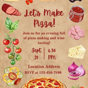 Let's Make Pizza Invitation Template | Pizza Party Invitation Template ...