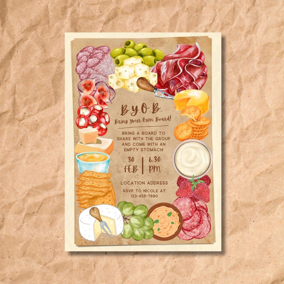 Bring Your Own Board Charcuterie Party Invitation Template Charcuterie ...