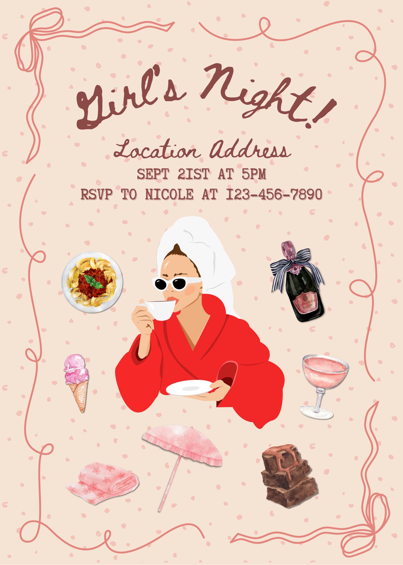 Girl's Spa Night Invitation Template | Pink Watercolor Design (digital ...