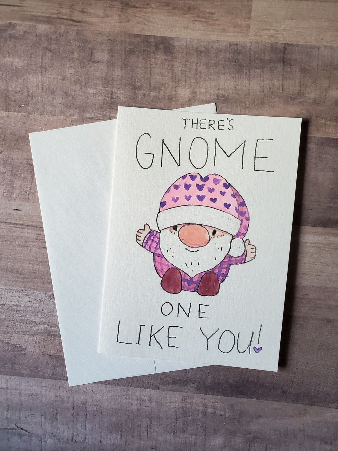 There's Gnome One Like You Valentines Day Watercolor Pun Card/blank ...