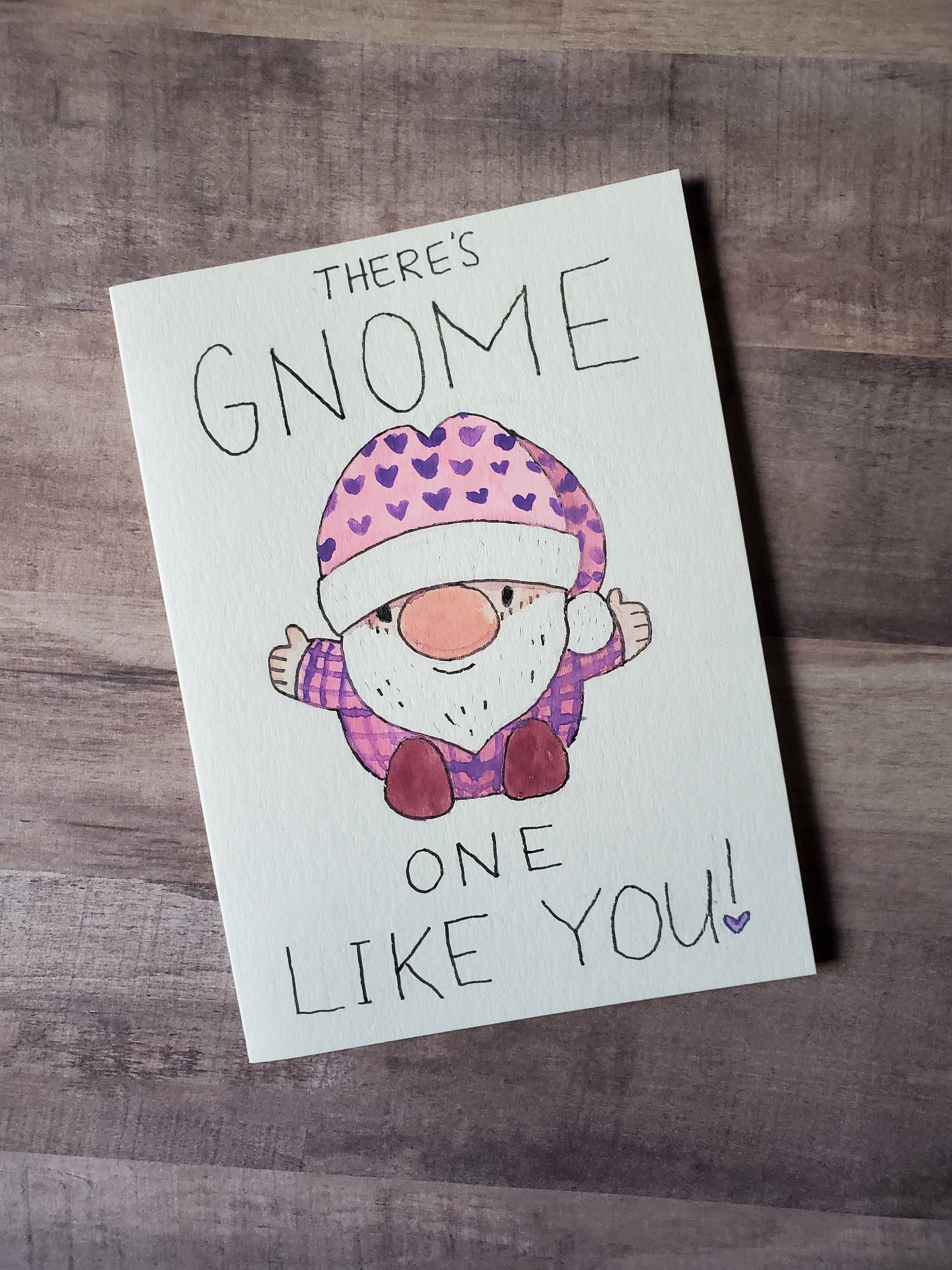 There's Gnome One Like You Valentines Day Watercolor Pun Card/blank ...