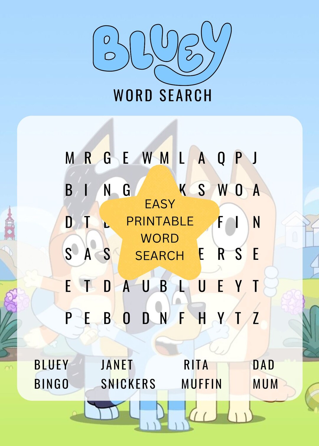 BLUEY Word Search easy - Etsy