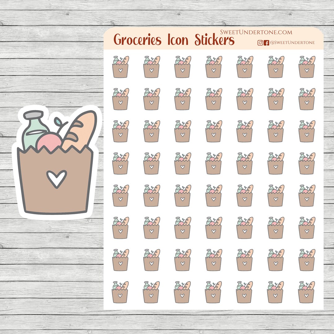 Groceries Icon Stickers // Planner Stickers // Functional Planner ...