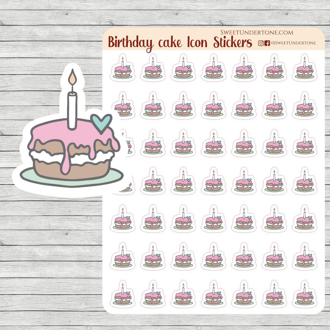 Birthday Cake Icon Stickers // Planner Stickers // Functional Planner ...
