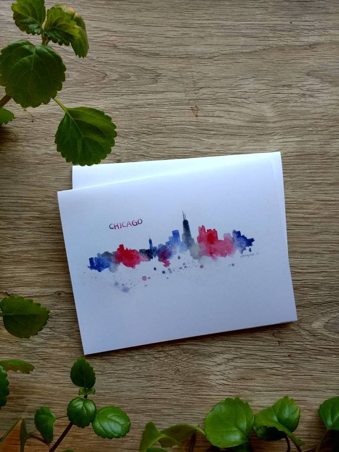 Chicago Skyline Greeting Card Watercolor Note Card - Etsy