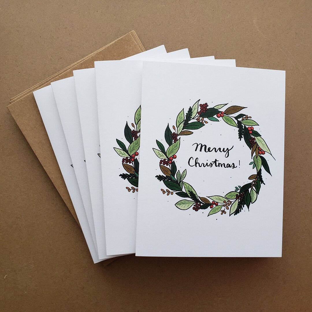 Christmas Wreath Greeting Card 5 Pack Alcohol Marker Ink - Etsy