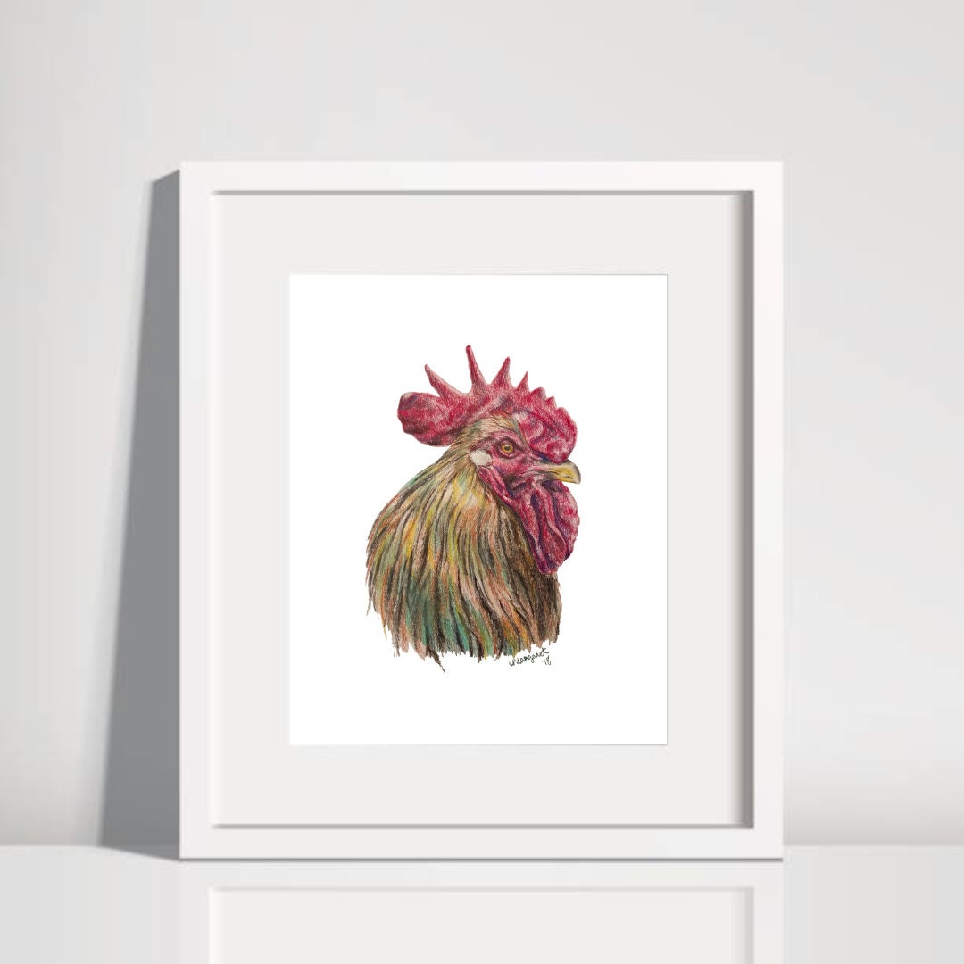 Rooster Colored Pencil Drawing Print 5x7 & 8x10 - Etsy