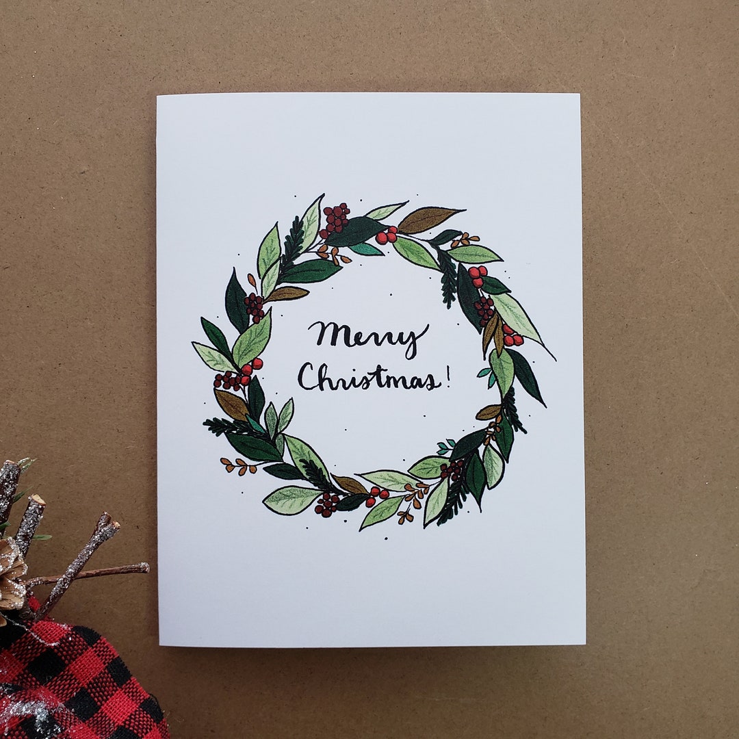 Christmas Wreath Greeting Card Alcohol Marker Ink Drawing - Etsy