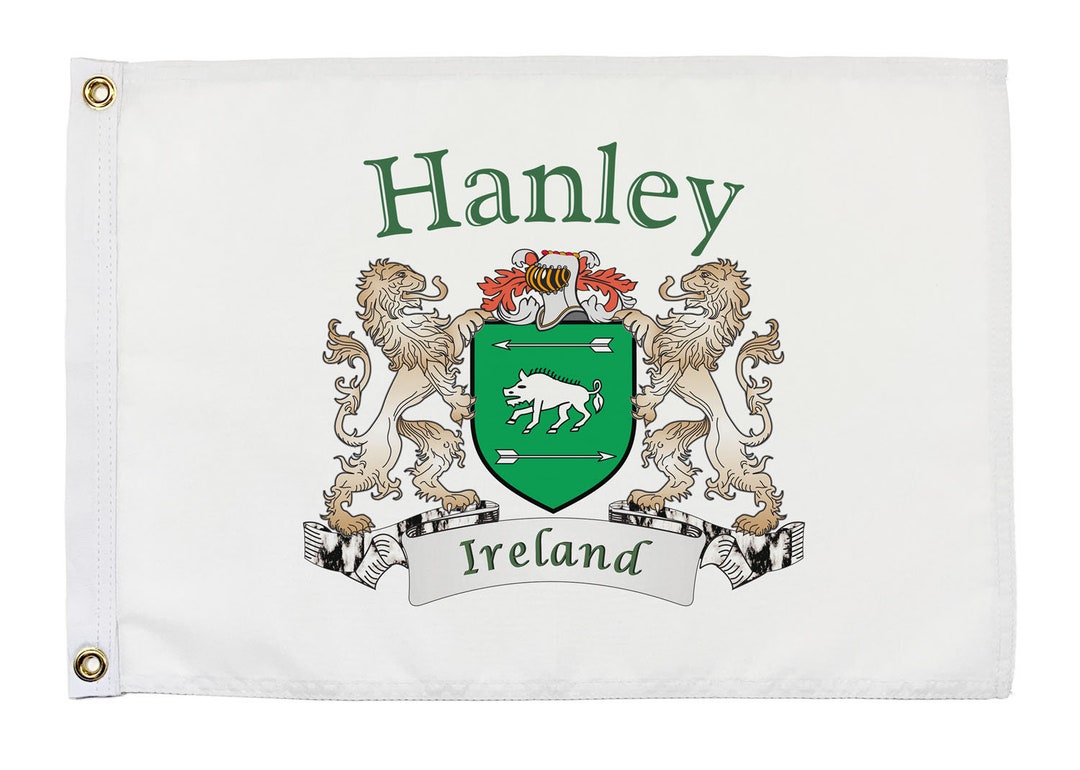 Hanley Irish Coat of Arms Small White Flag 12x18 Inches - Etsy