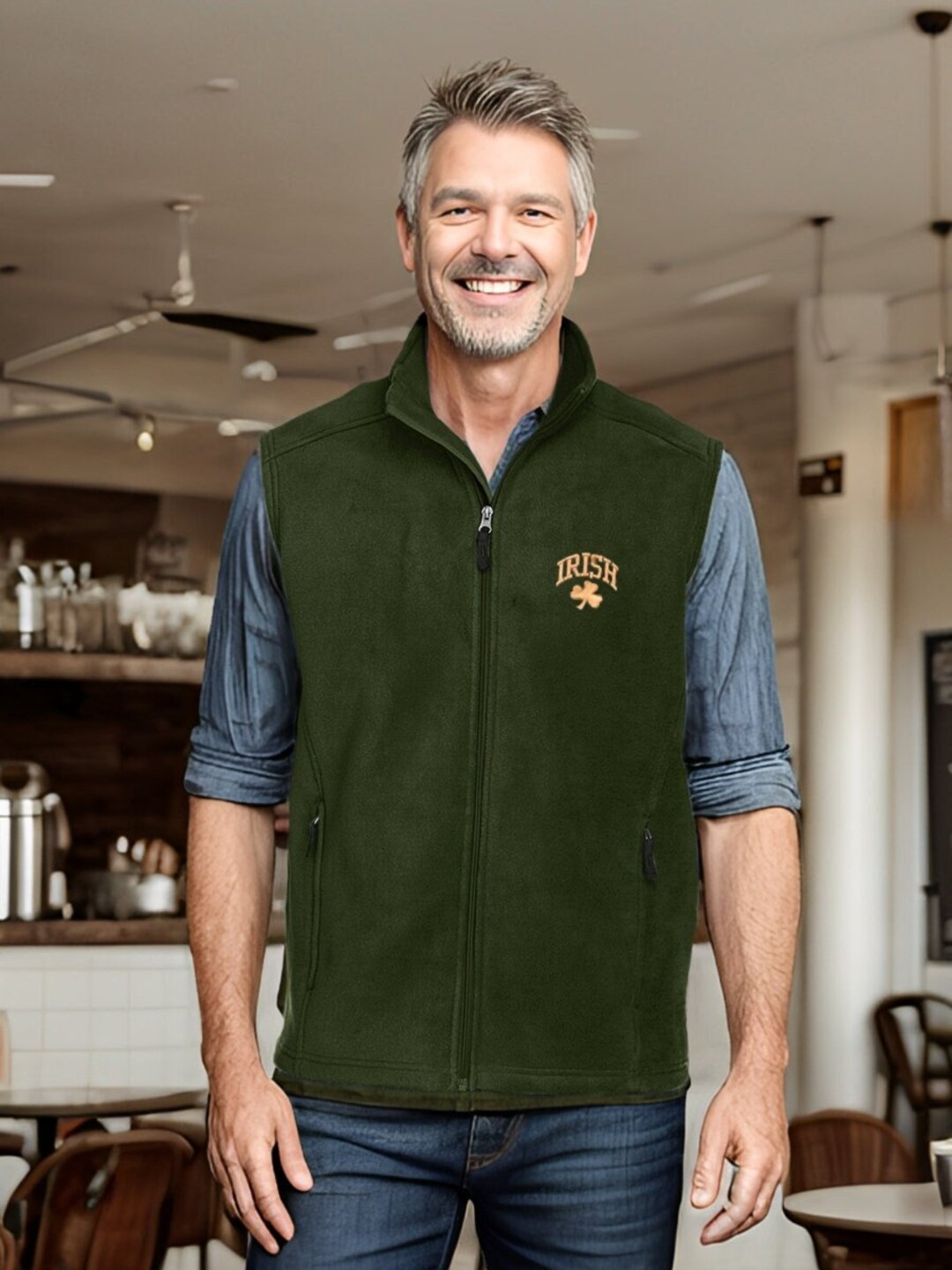 Irish Shamrock Fleece Vest - Forest - Embroidered - Etsy