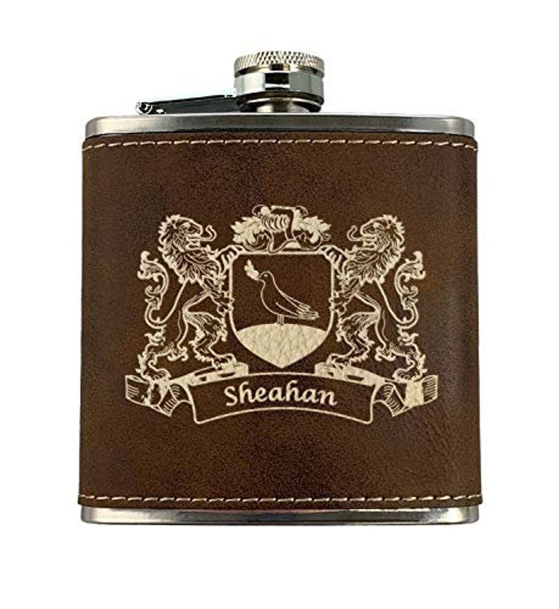 Sheahan Irish Coat of Arms Leather Flask - Rustic Brown - Etsy