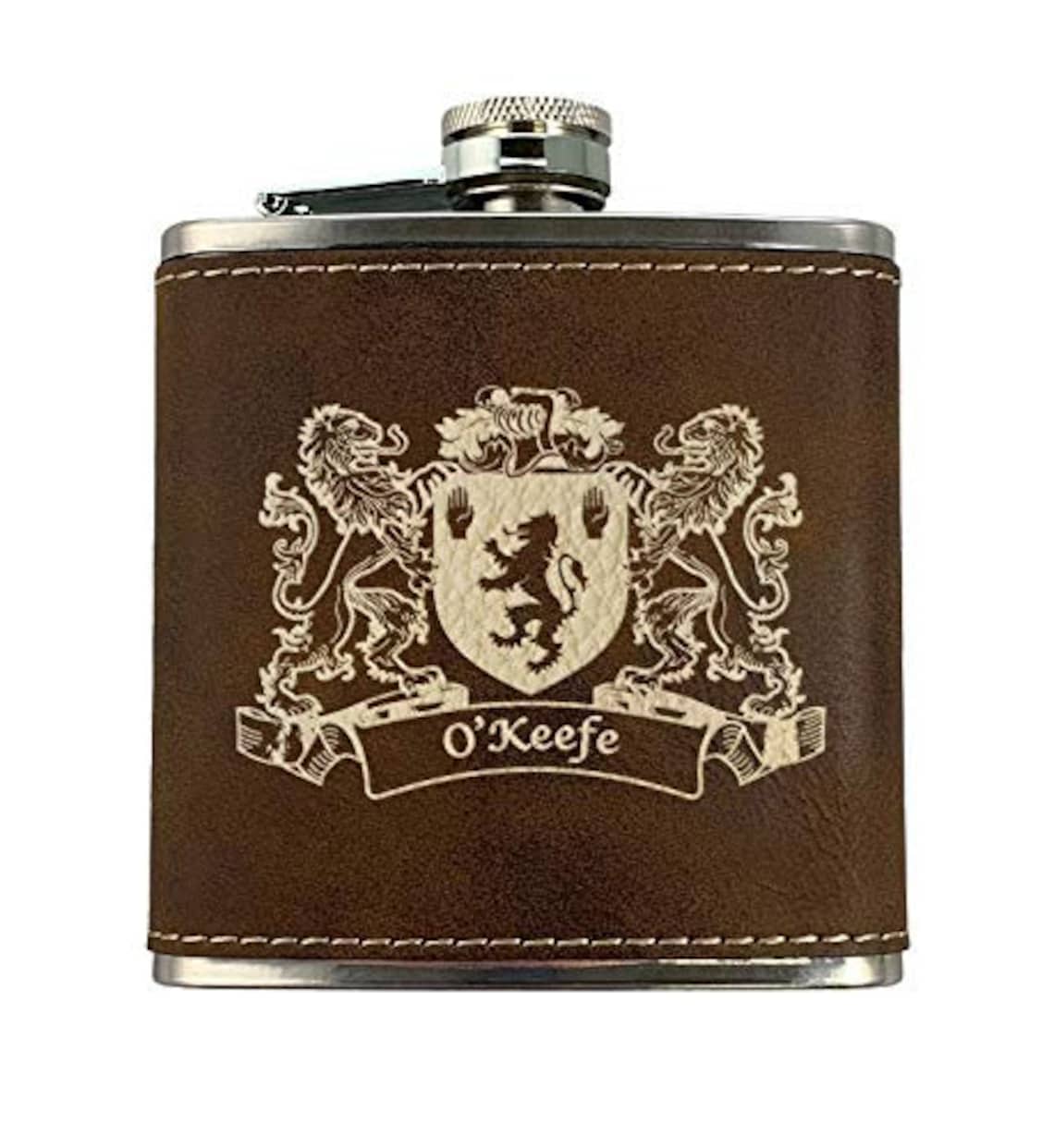 O'keefe Irish Coat of Arms Leather Flask Rustic Brown - Etsy