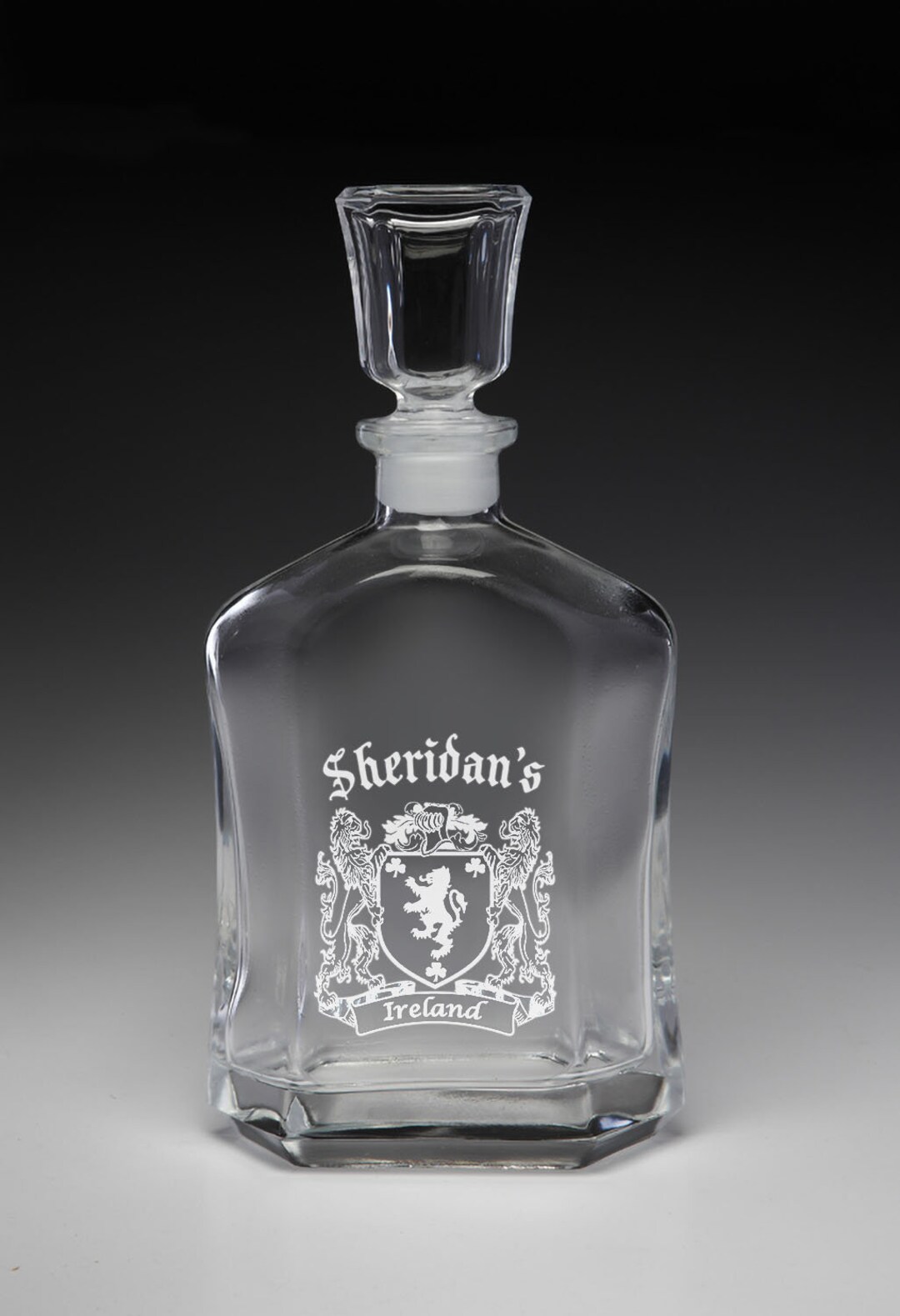 Sheridan Irish Coat of Arms Whiskey Decanter sand Etched - Etsy