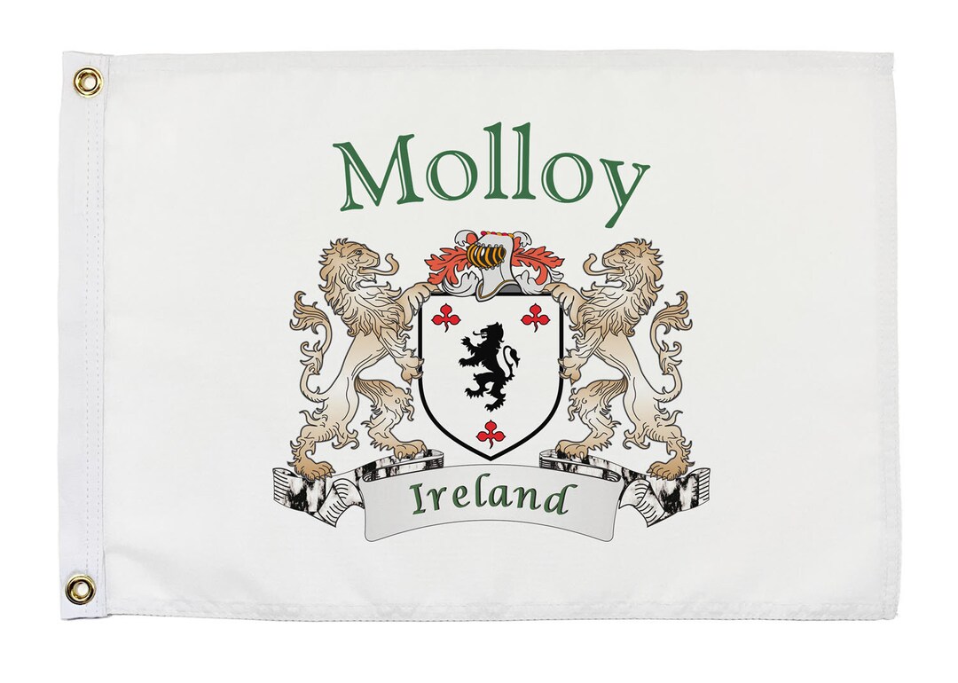 Molloy Irish Coat of Arms Small White Flag - 12"x18" Inches - Etsy
