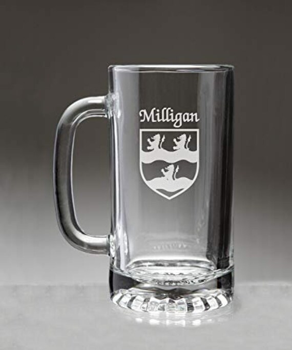 Milligan Irish Coat of Arms Glass Beer Mug sand Etched | Etsy