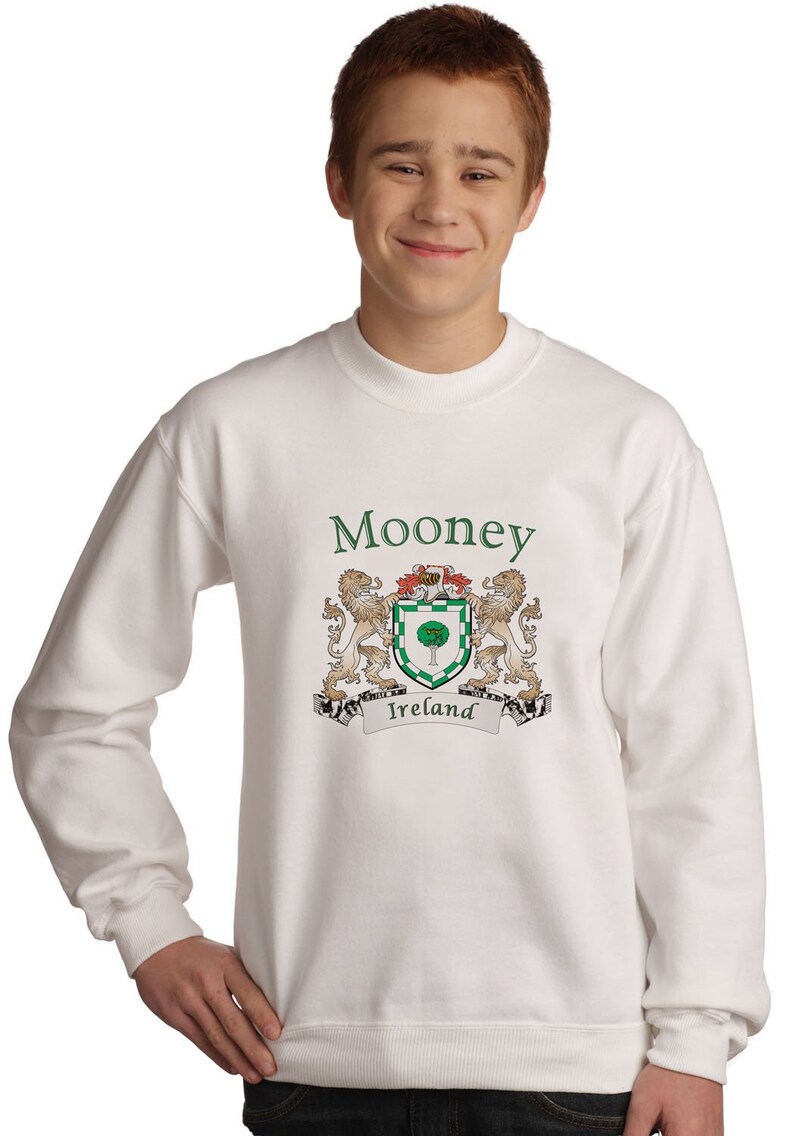 Mooney Irish Coat of Arms Crew Sweatshirt - White - Etsy