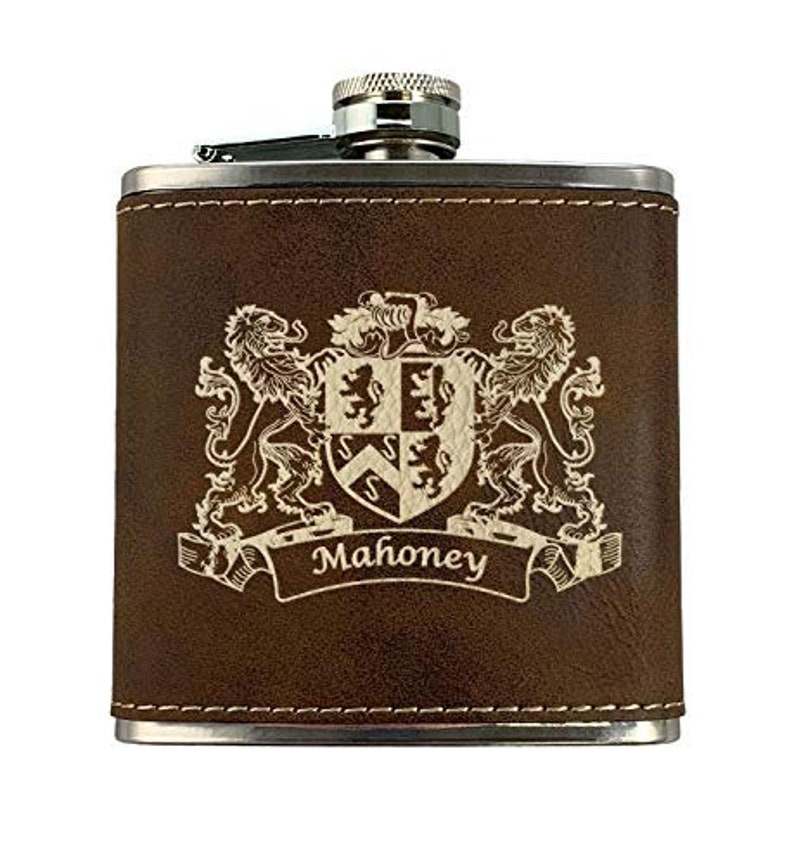 Mahoney Irish Coat of Arms Leather Flask Rustic Brown | Etsy