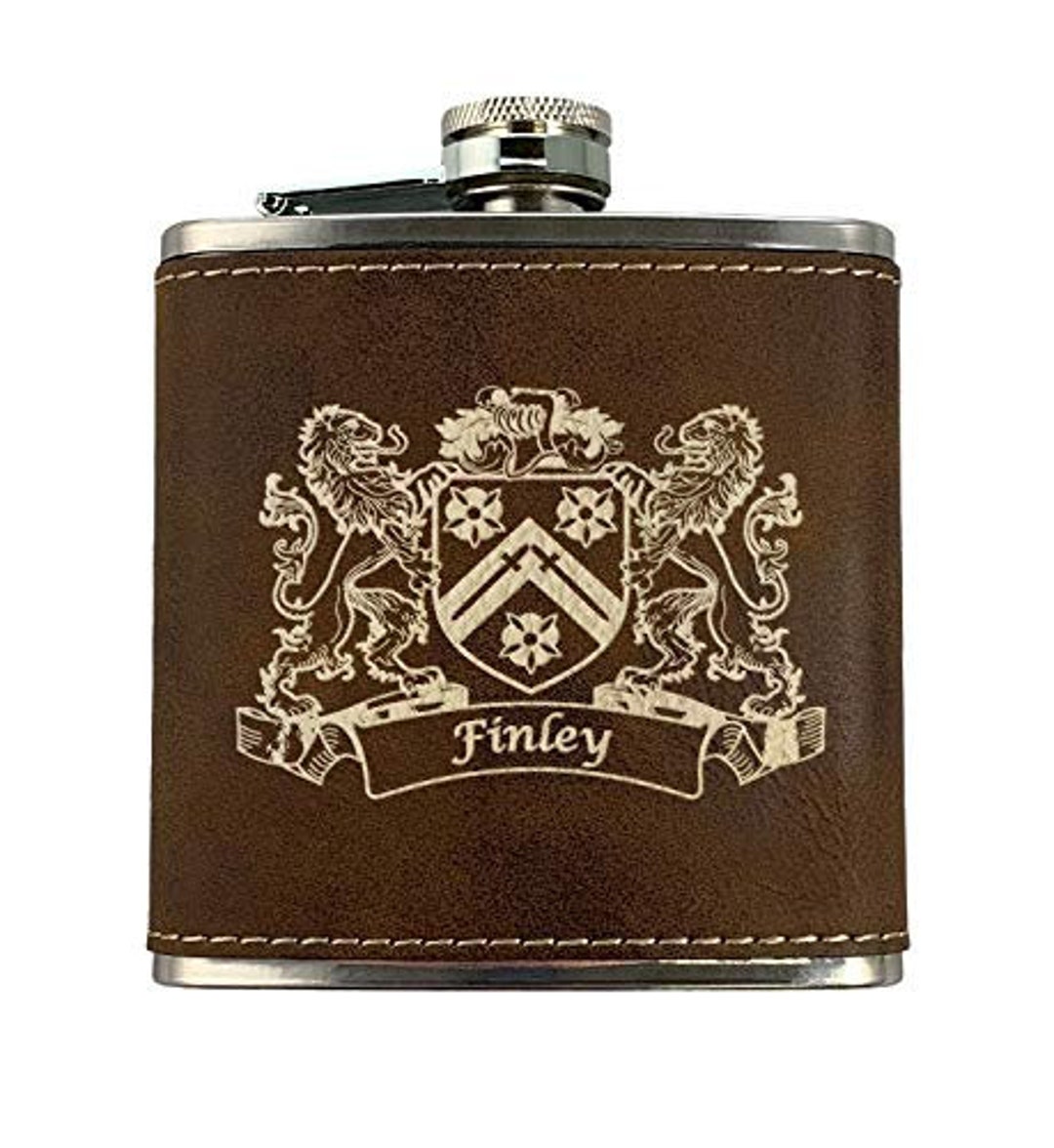 Finley Irish Coat of Arms Leather Flask Rustic Brown - Etsy