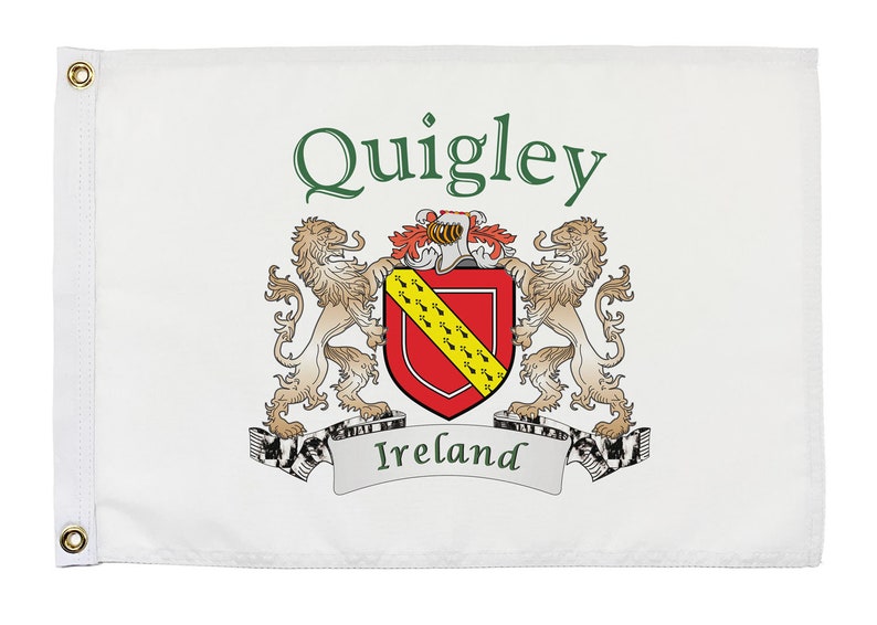 Quigley Irish Coat of Arms Small White Flag - 12"x18" Inches - Etsy