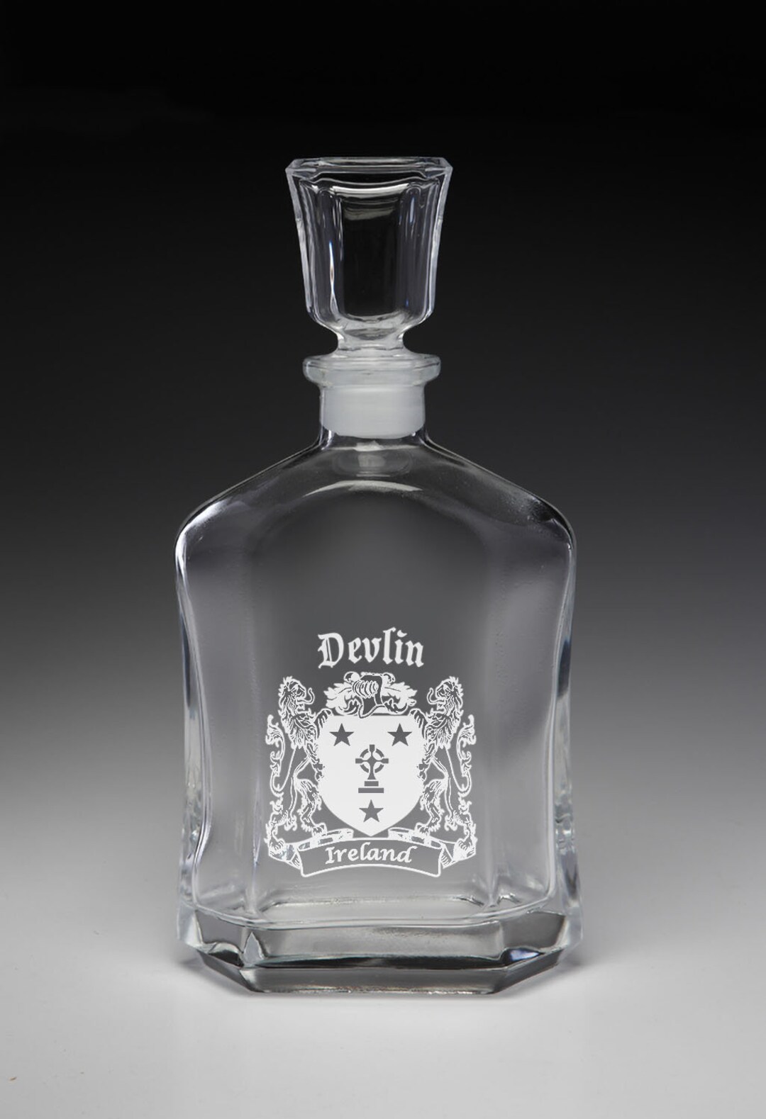 Devlin Irish Coat of Arms Whiskey Decanter sand Etched - Etsy
